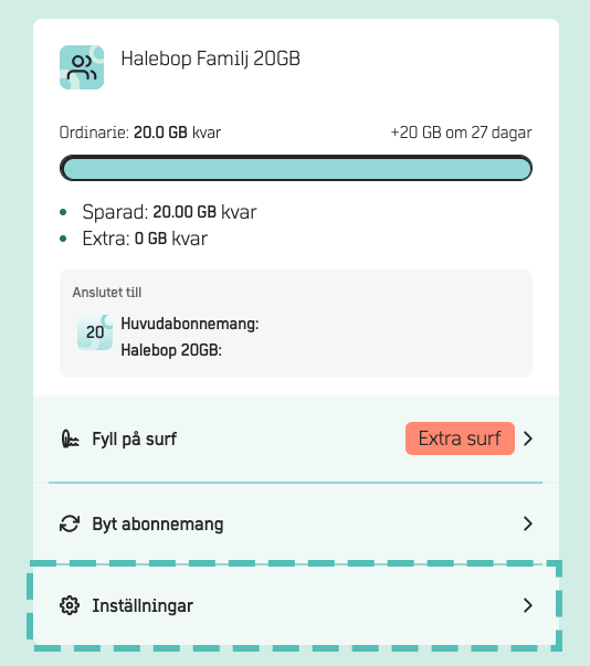 Logga in på Mitt Halebop -> Välj rätt mobilabonnemang och tryck på ...